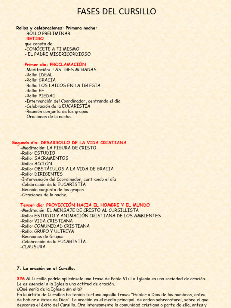 Fases Del Cursillo | PDF | eucaristía | Oración