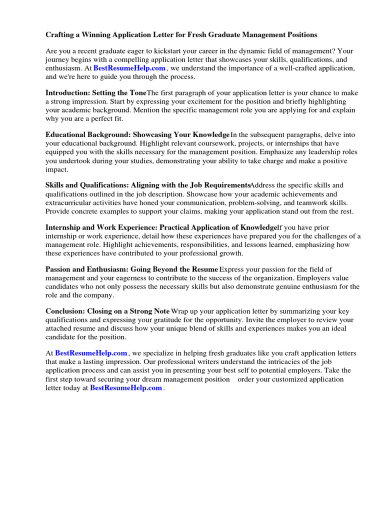 Sample Application Letter For Fresh Graduate Management | PDF | Résumé ...