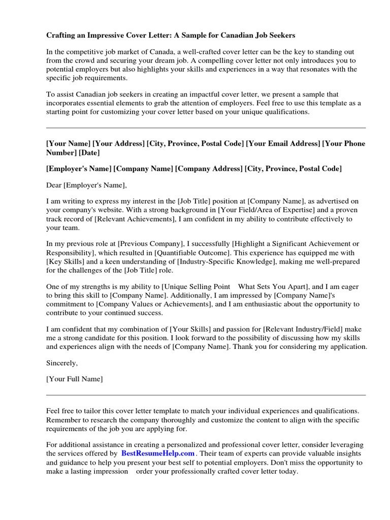 Cover Letter Sample Canada 2019 | PDF | Résumé | Linked In
