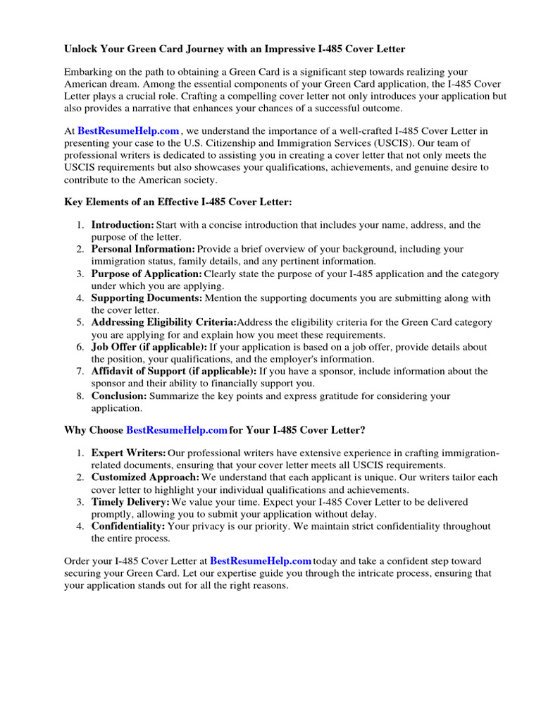 I 485 Cover Letter | PDF | United States Citizenship And Immigration ...