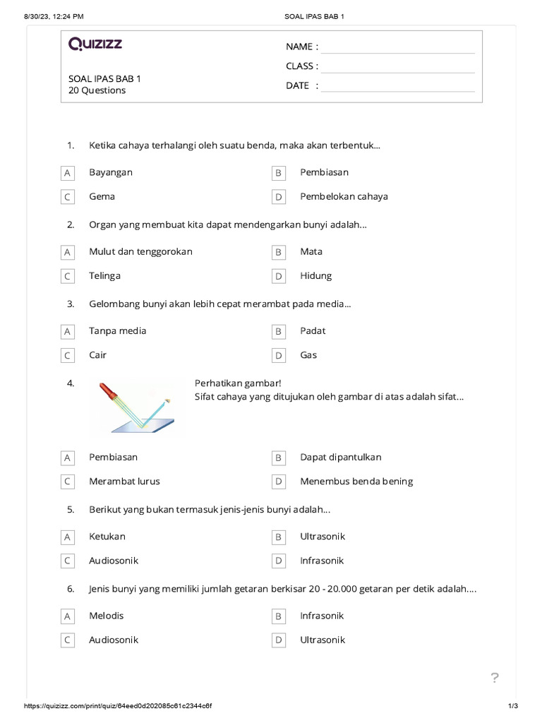 SOAL IPAS BAB 1 KELAS 5SD | PDF