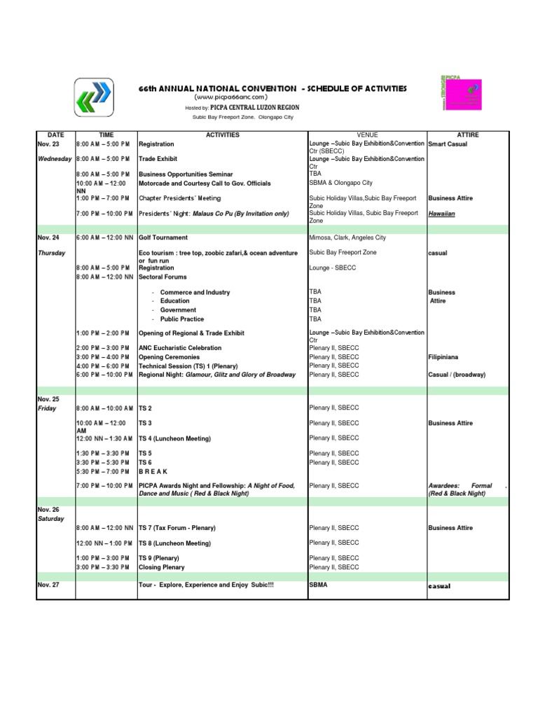 66th PICPA National Convention Schedule | PDF