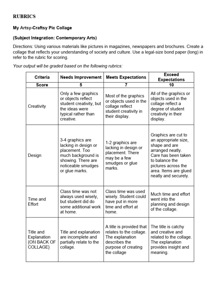RUBRICS | Download Free PDF | Rubric (Academic) | Collage