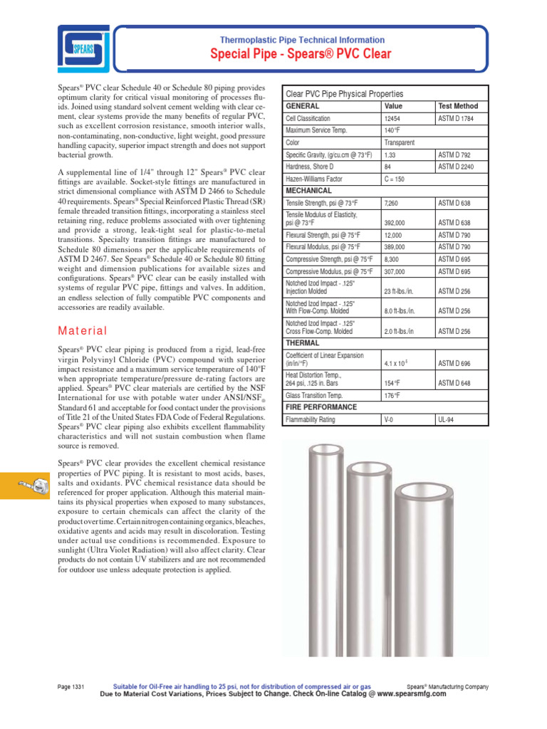 SPEARS - PVC CLEAR PIPE Cataloque | PDF | Pipe (Fluid Conveyance ...