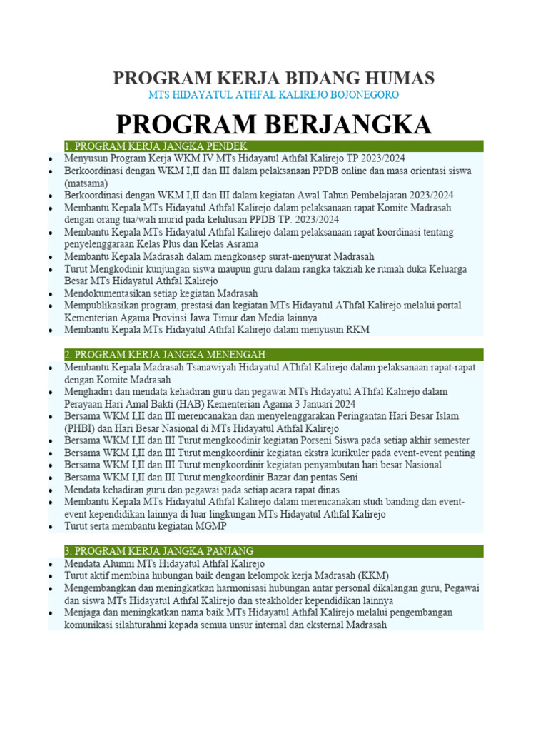 Program Kerja Bidang Humas | PDF | Ilmu Sosial