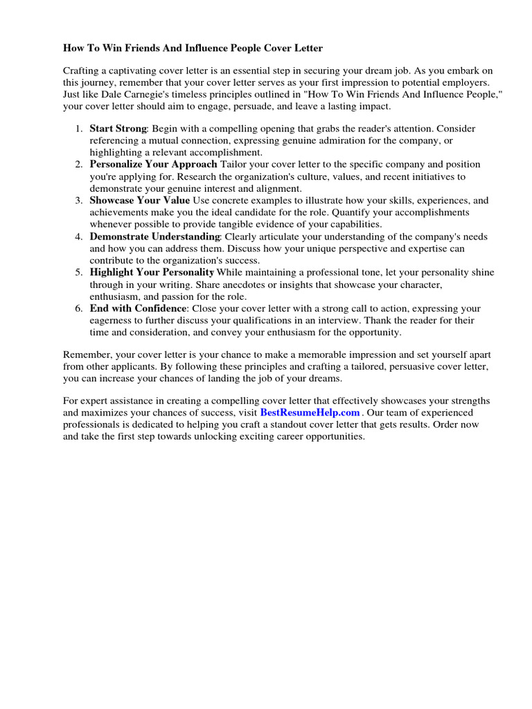 How To Win Friends and Influence People Cover Letter | PDF | Self Help ...