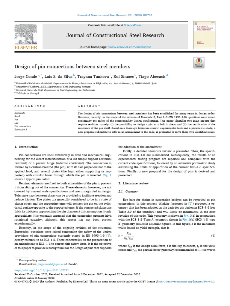 Design of Pin Connections Between Steel Members | Download Free PDF ...
