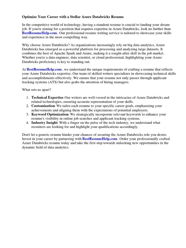 Azure Databricks Resume | PDF | Cloud Computing | Microsoft Azure Azure Databricks Resume | PDF | Cloud Computing | Microsoft Azure