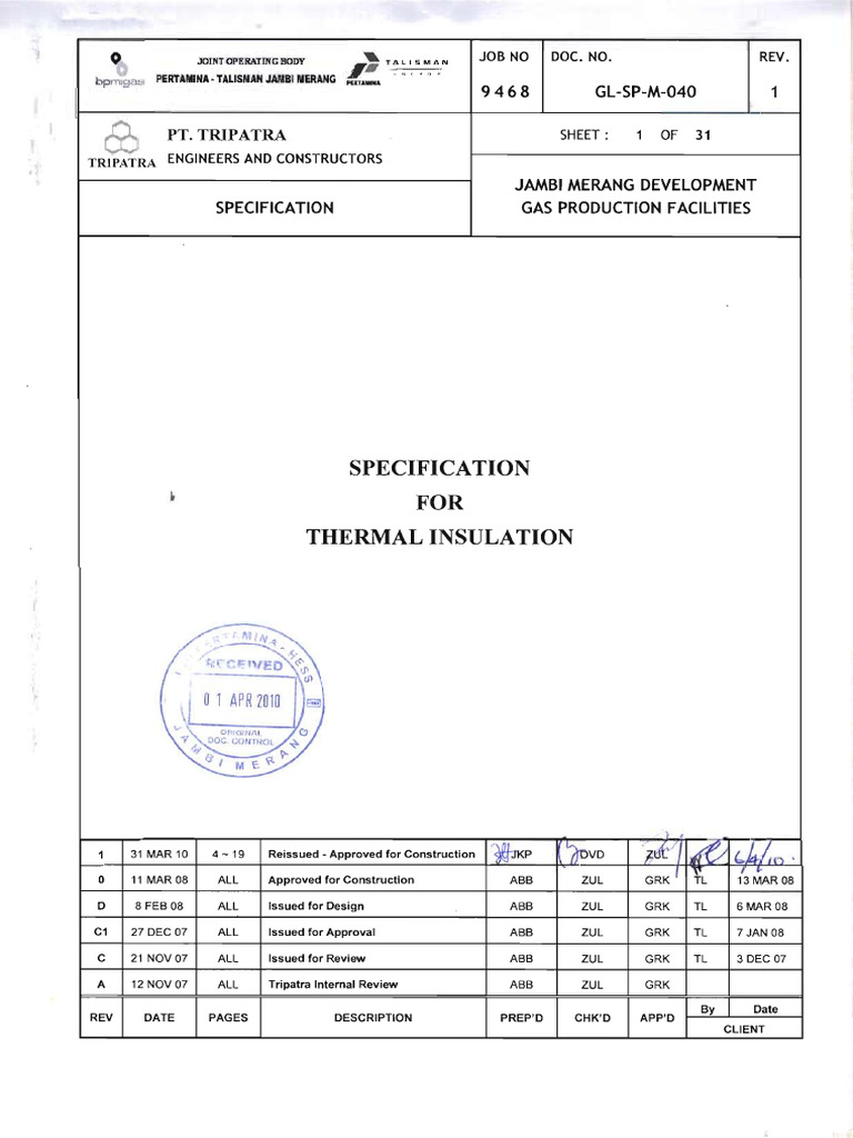 GL-SP-M-040 Rev.1 Thermal Insulation | PDF