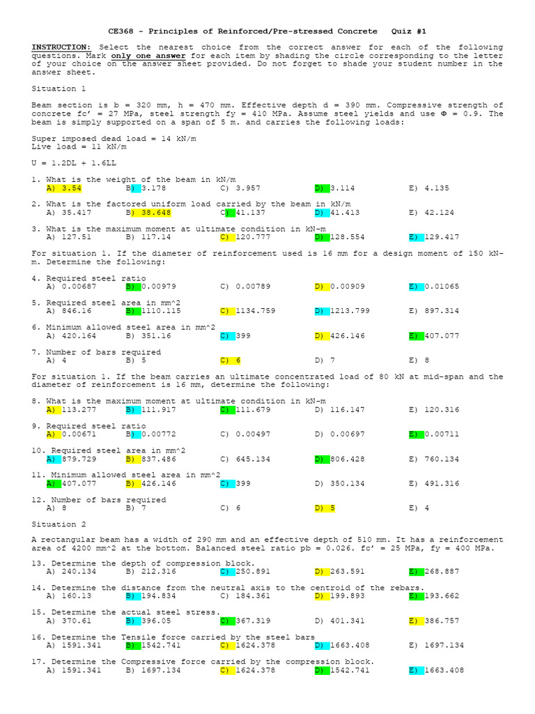 Q1 - Answer Key | PDF | Beam (Structure) | Reinforced Concrete
