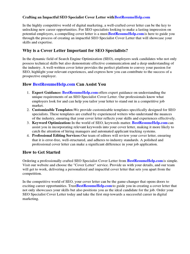 SEO Specialist Cover Letter | PDF | Search Engine Optimization | Expert