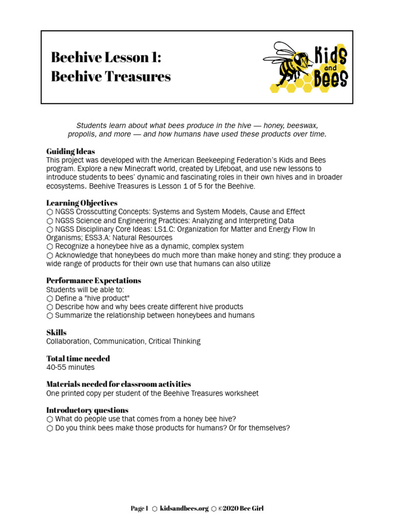 Beehive Lesson 1 | PDF | Honey Bee | Beehive