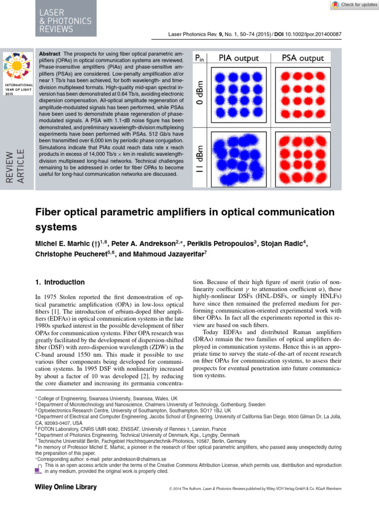 Fiber Optical Parametric Amplifiers in Optical Communication Systems ...