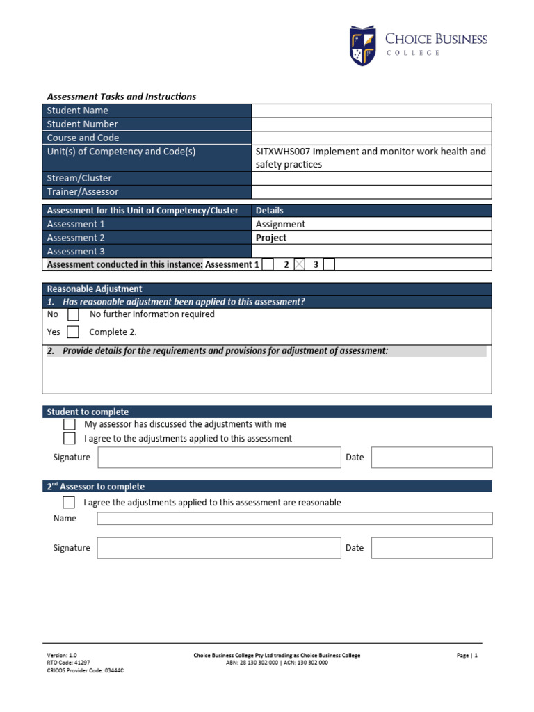 Assessment 2 (Project) SITXWHS007 | PDF | Risk | Risk Assessment