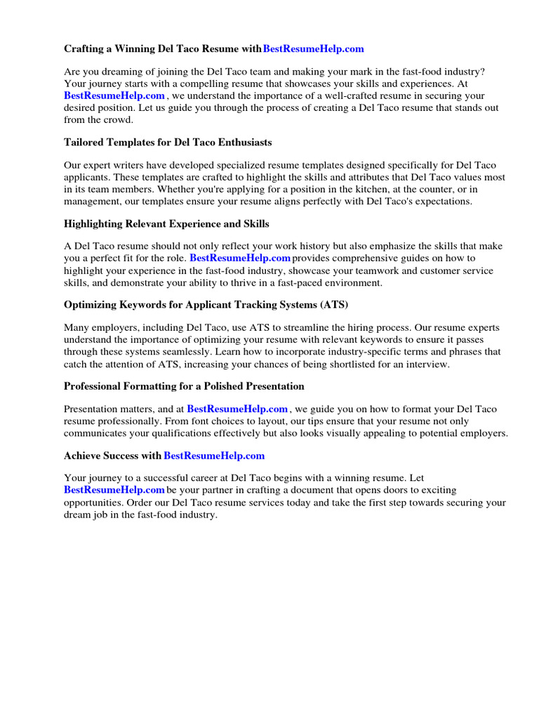 Del Taco Resume | PDF | Résumé | Taco