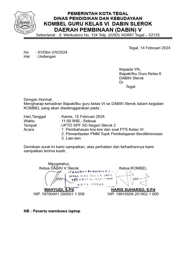 Surat Undangan Kombel | PDF