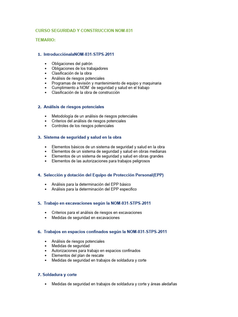 Curso Seguridad y Construccion Nom-031-Stps | PDF