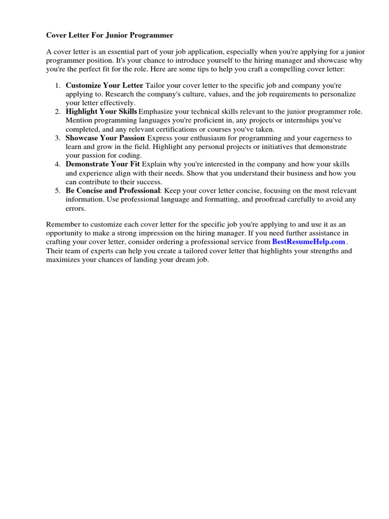 Cover Letter for Junior Programmer | PDF | Résumé | Artificial Intelligence