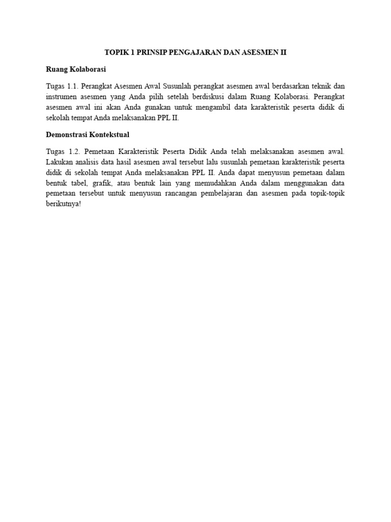 Topik 1 Prinsip Pengajaran Dan Asesmen II | PDF