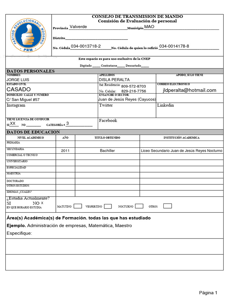 Formulario Cne Jorge Luis | PDF