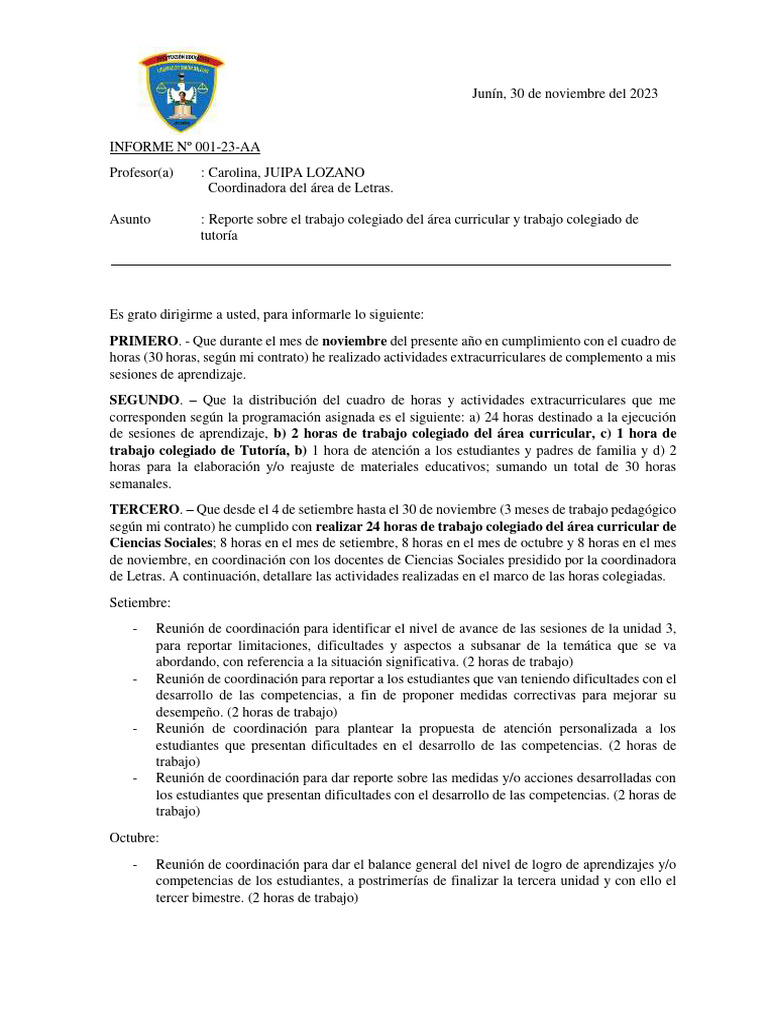 INF - Colegiado - Area y Tutoría | PDF | Modificación de comportamiento ...