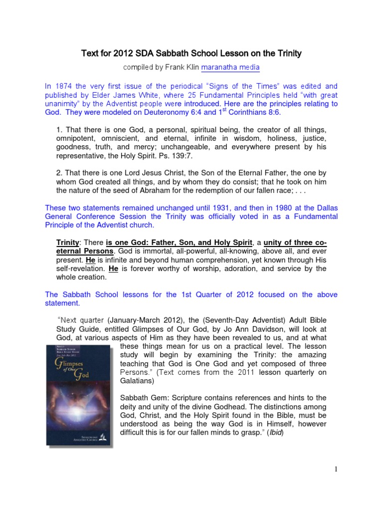 Text for 2012 SDA Sabbath School Lesson on the Trinity | Oneness ...