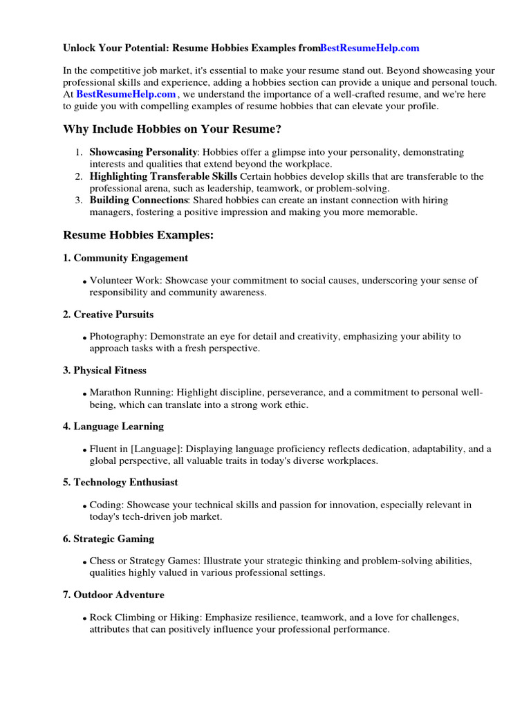 Resume Hobbies Examples | PDF | Résumé | Hobbies