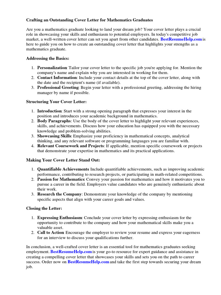 Cover Letter For Mathematics Graduate | PDF | Mathematics | Résumé