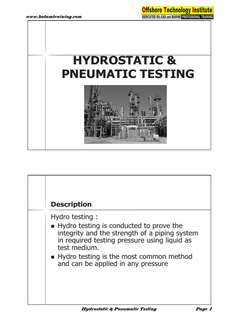 Hydrostatic and Pneumatic Testing | PDF | Leak | Pipe (Fluid Conveyance)