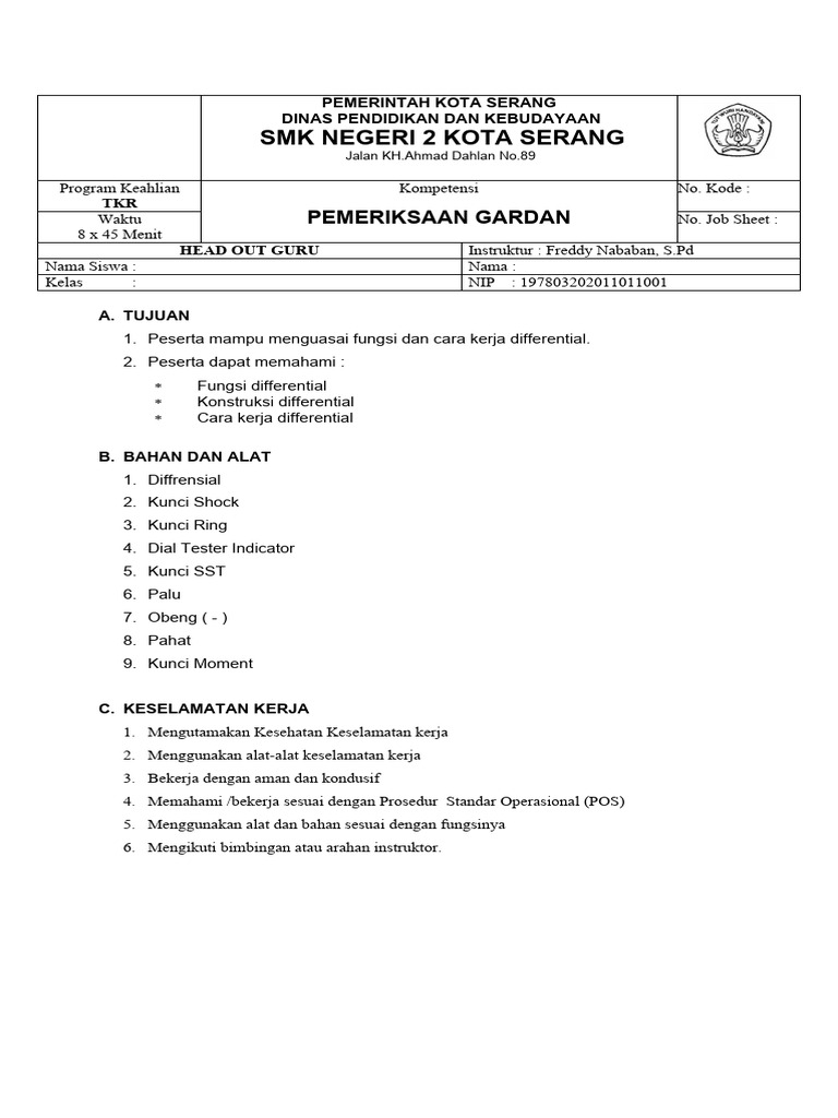 Jobsheet Gardan 2013l | PDF