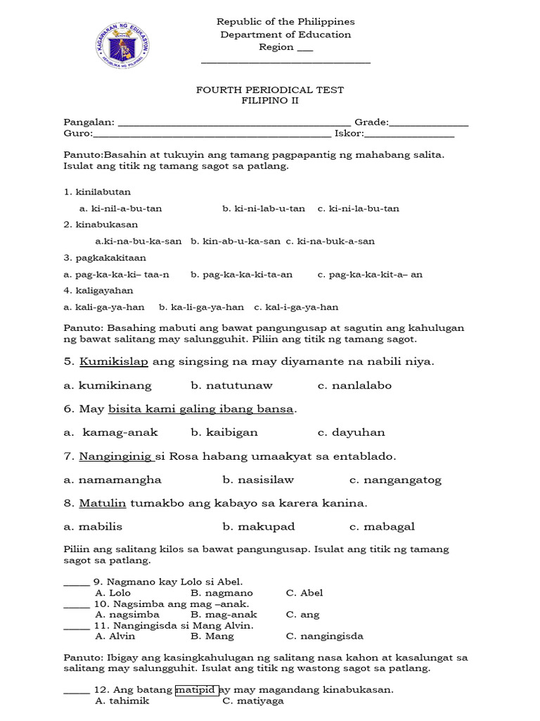 Filipino-2 Q4 PT | PDF