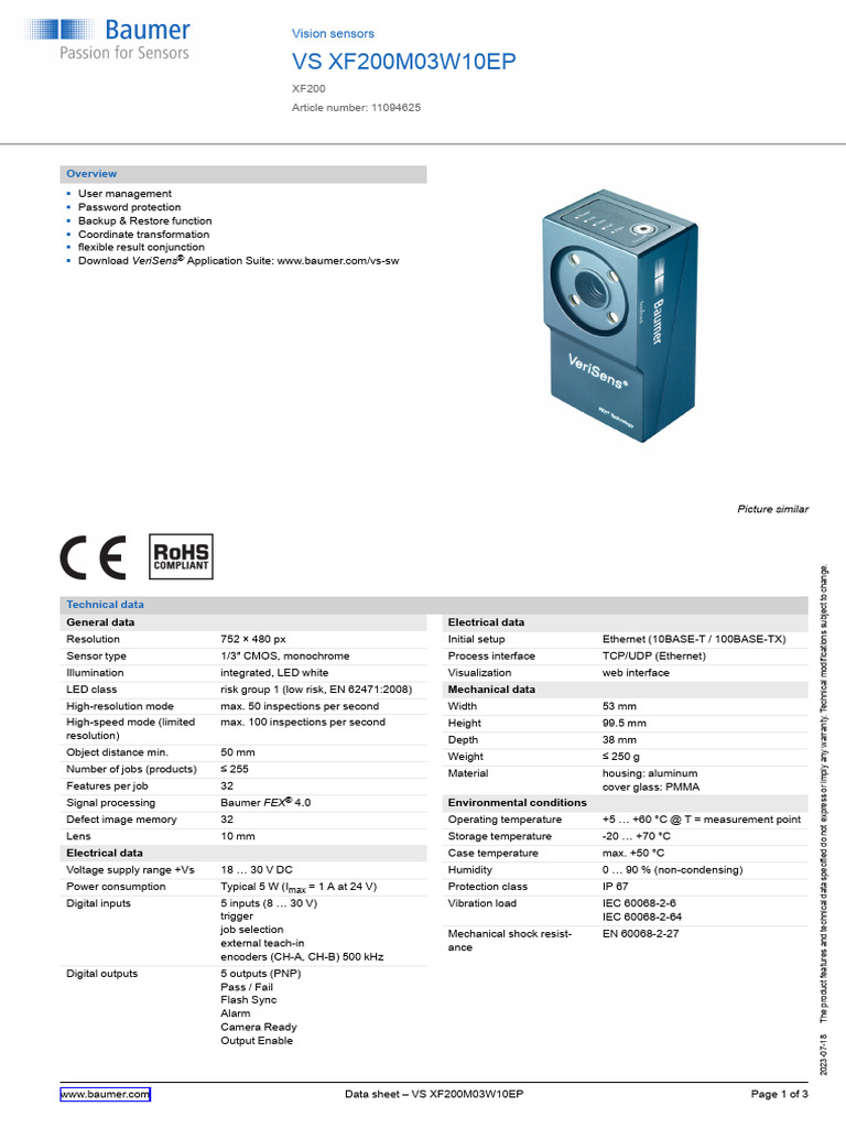 Baumer VS-XF200M03W10EP EN 20230718 DS | PDF | Universal Product Code ...
