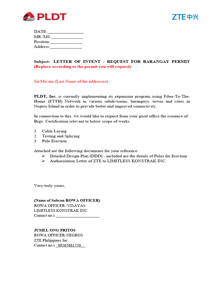 Row - Loi Brgy Permit - 1 | PDF