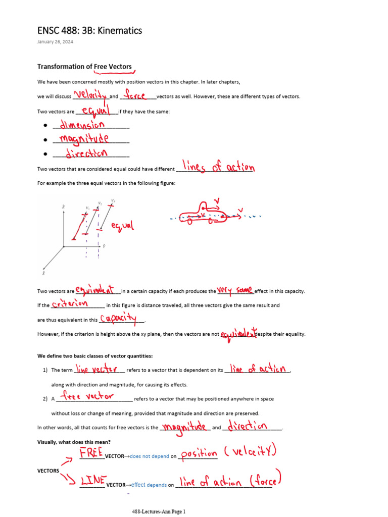 03b Ensc 488w Kinematics 2024 Annotated Pdf Euclidean Vector Cartesian Coordinate System