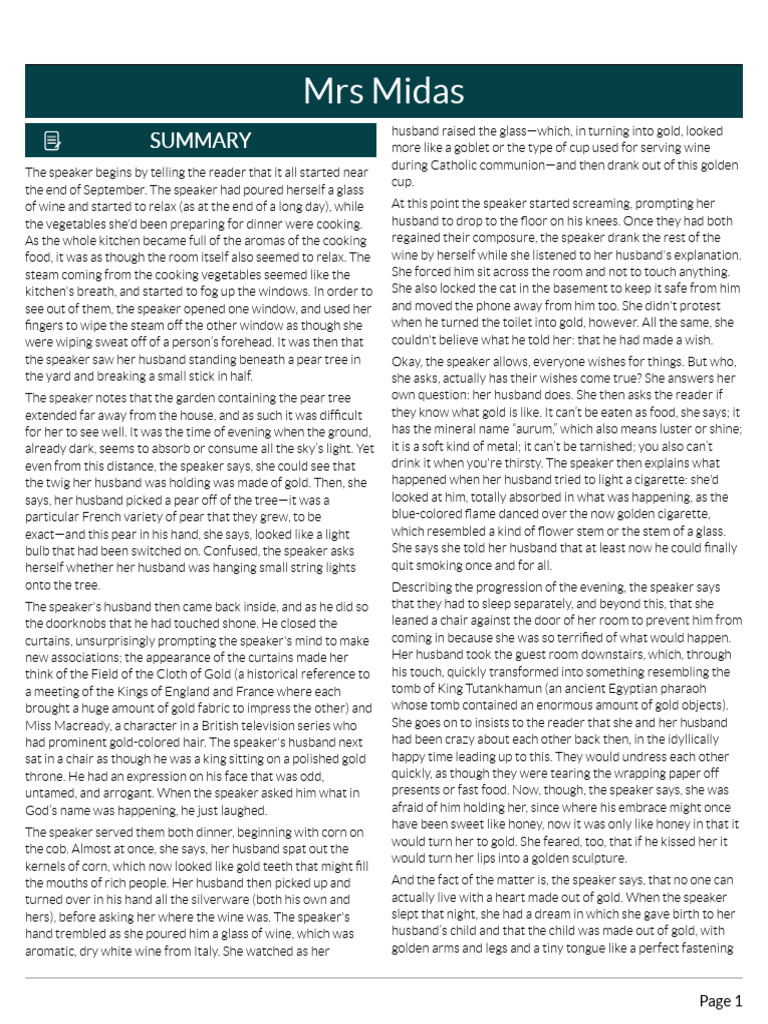 Mrs Midas I | PDF | Greed | Poetry