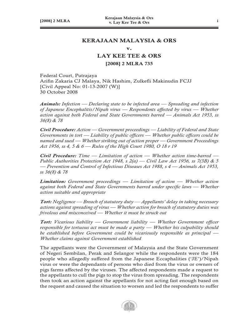 Kerajaan Malaysia & Ors Lay Kee Tee & Ors | PDF | Tort | Damages