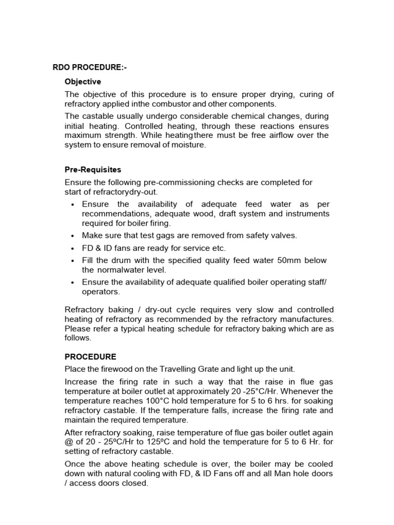 RDO Procedure | PDF | Refractory | Boiler