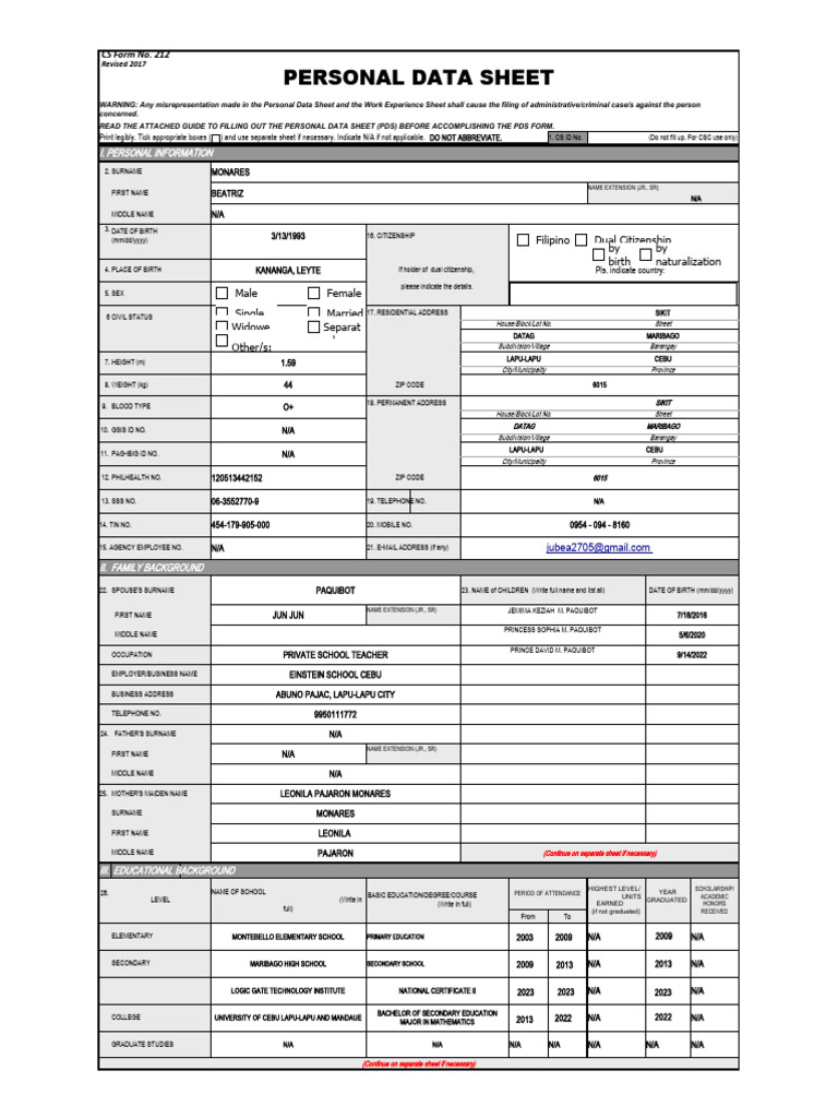 CS Form No. 212 Revised Personal Data Sheet - New | PDF | Crimes | Crime & Violence