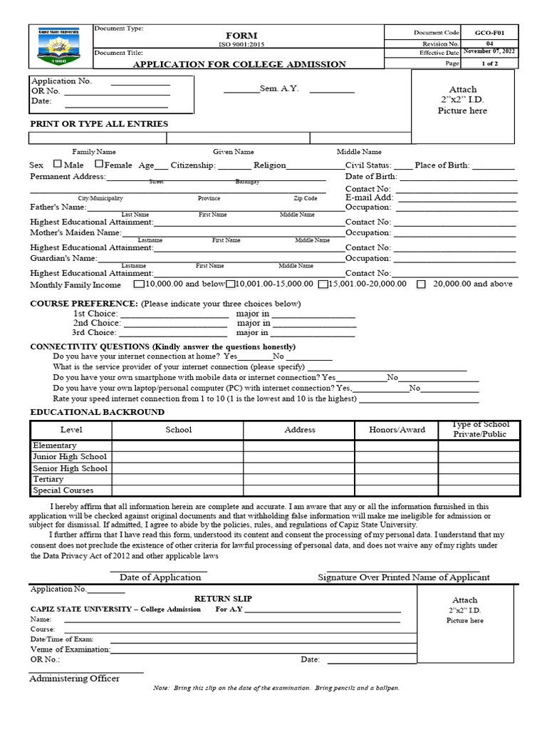 GCO F01 (GAT Application) | PDF | University And College Admission ...