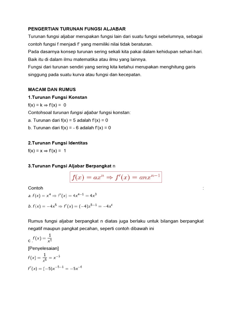 Pengertian Turunan Fungsi Aljabar | PDF | Metode & Bahan Ajar | Sains ...