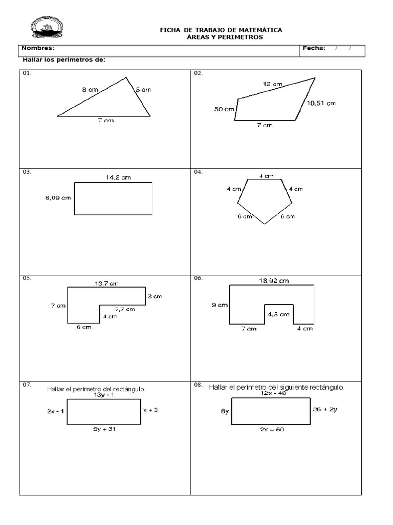 Ficha De Trabajo áreas Y Perímetros Pdf Triángulo Geometría