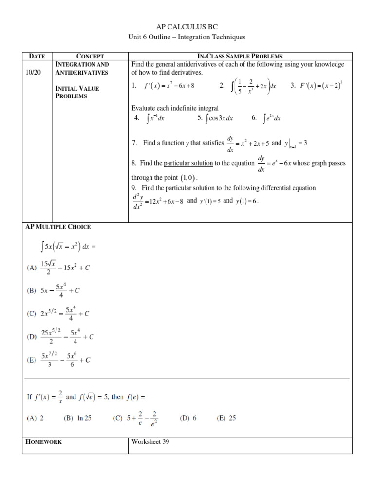 Unit 6 - AP Calculus BC | PDF | Integral | Derivative