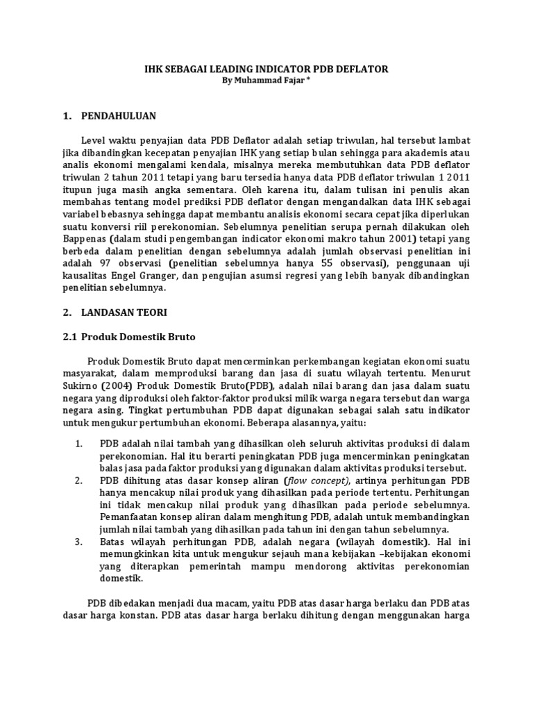 IHK Sebagai Leading Indicator PDB Deflator | PDF