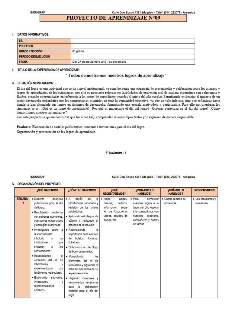 6° Grado - Proyecto de Aprendizaje #09 | PDF | Aprendizaje | Decimal