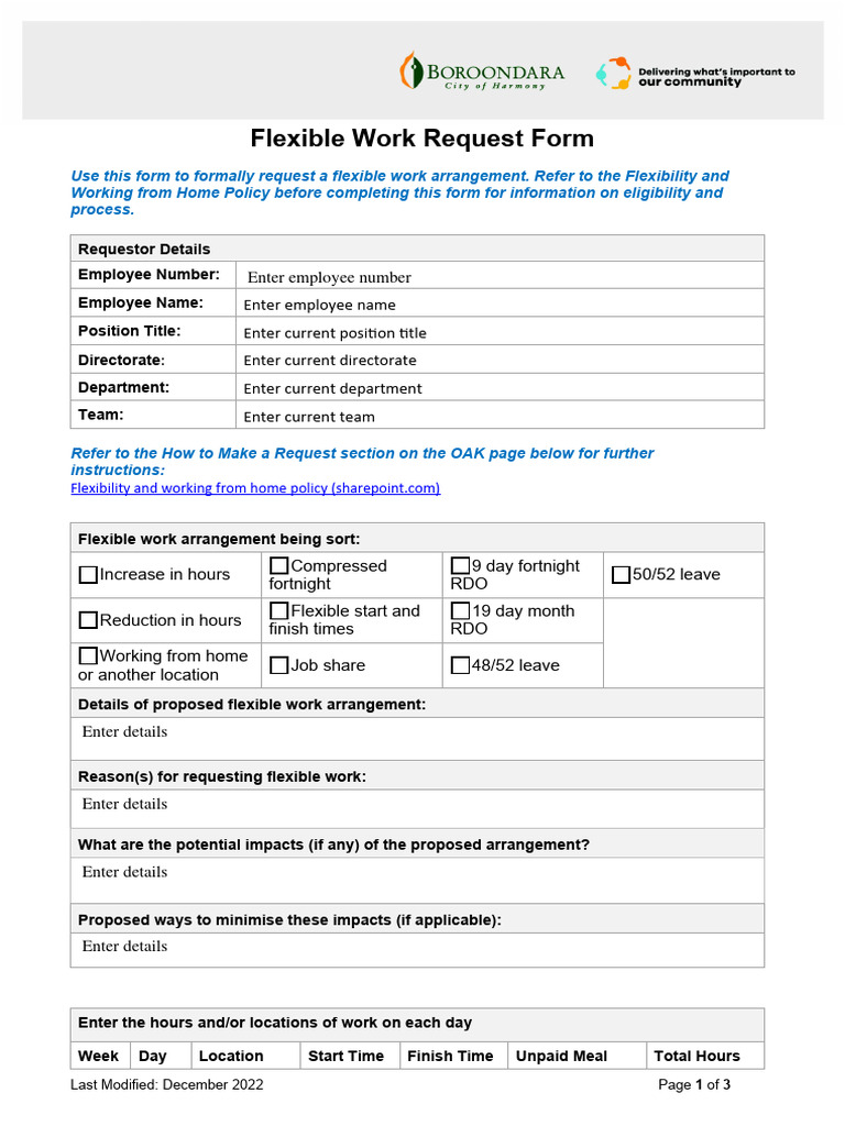 Flexible Work Arrangement Request Form | PDF | Business | Labor