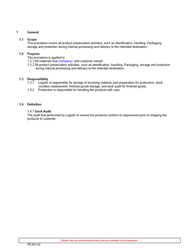 Preservation of Product Procedure | PDF | Logistics | Packaging And ...