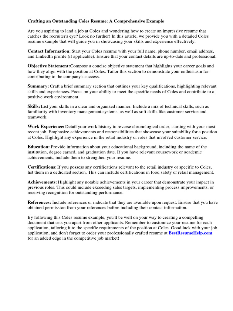 Coles Resume Example | PDF | Résumé | Merchandising