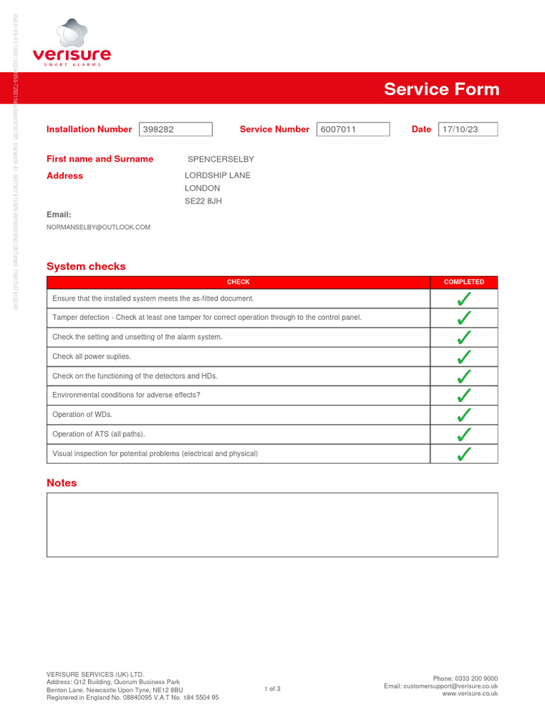 Verisure Service Form for Installation 398282 | PDF | Computing