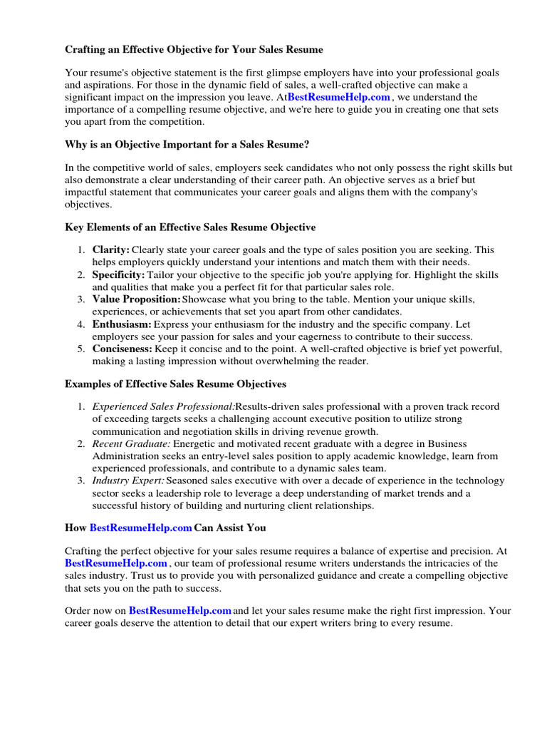 Objective Statement For Sales Resume 40+ Resume Objective Examples To