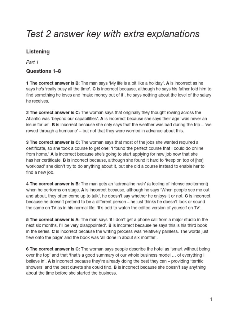 B2 Listening Test 2 Answer Key | PDF | Sports & Recreation | Language ...